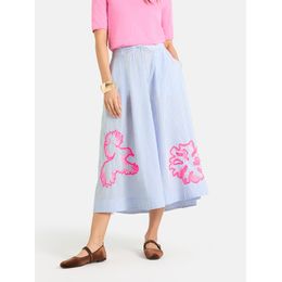 LIEBLINGSST&Uuml;CK LIEBLINGSST&Uuml;CK Damen Midirock "FrankaL", blau, Gr. 38, bedruckt, gestreift, Web, Obermaterial: 100% Baumwolle, R&ouml;cke, mit gestickten Details,