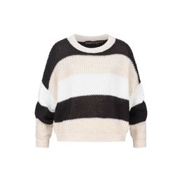 CLOUD 5IVE Damen Rundhalspullover "CLOUD 5IVE Knit Sweater with stripes"beige wei&szlig; fango braun, Gr. XL, gestreift, 100% Polyacryl, Pullover