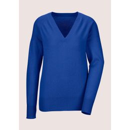 MADELEINE Damen Longpullover "Pullover Kaschmirpullover mit V-Ausschnitt", blau, Modern, Gr. 40, Obermaterial: 100% Kaschmir WS., Pullover, Edles