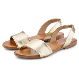 Lascana Damen Sandale "Sommerschuh, offener Schuh, Mule, Pantolette", Gr. 39, gold, Obermaterial: 100% Rindsleder. Decksohle: 100% Rindsleder.