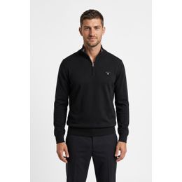 Gant Herren Troyer "CLASSIC COTTON HALF ZIP", schwarz, Gr. XL, unifarben, Web, Obermaterial: 100% Baumwolle, Pullover, Regular fit mit Troyerkragen