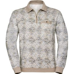 Marco Donati Herren Langarm-Poloshirt wei&szlig;-bedruckt Gr&ouml;&szlig;e 44/46