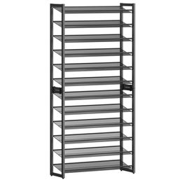 Boxxx Schuhregal Songmics, Schwarz, Metall, 12 F&auml;cher, 92.5x223x30.7 cm, erweiterbar, stehend, Garderobe, Schuhaufbewahrung, Schuhregale