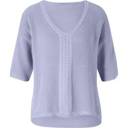 Heine Damen Kurzarmpullover, Blau, Gr. 48, V-Ausschnitt Pullover, 100% Baumwolle