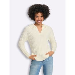 Heine Damen Langarm-Pullover, Natur, Gr. 50, V-Ausschnitt Pullover, Material: Viskose