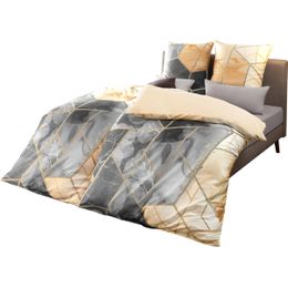 Bierbaum unisex Bettw&auml;sche ecru-anthrazit-bedruckt Gr&ouml;&szlig;e 80x80/135x200 cm