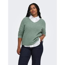 Only Carmakoma Damen Only CARMAKOMA Strickpullover &raquo;CARCAMILLA V-NECK L/S PULLOVER KNT NOOS&laquo; Materialmix L