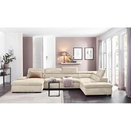 OTTO home Wohnlandschaft &raquo;Alberto U-Form, B: 350 cm, mit Kopfteilverstellung, XXL-Sofa&laquo; mit Schlaffunktion, Couch mit Lederoption beige 90% Polyester,