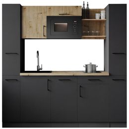 respekta K&uuml;che &raquo;Oliver&laquo; zerlegt, wahlweise mit Mikrowelle, mit Soft Close, Breite 205 cm schwarz B/H/T: 205cm x 205cm x 60cm,mit Mikrowelle