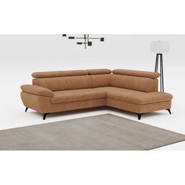 COTTA Ecksofa &raquo;Hudson&laquo; mit Kopfteilverstellung, optional Schlaffunktion & Bettkasten braun B/H/T: 256cm x 207cm, Struktur weich, Ottomane rechts, Mit 