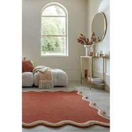 FLAIR RUGS Wollteppich &raquo;RIVO&laquo; wellenf&ouml;rmig 8 mm H&ouml;he mit leichtem Schimmer, 100% Wolle rot Oberfl&auml;che: 87% Wolle, 13% Viskose. R&uuml;ckseite: 100% 