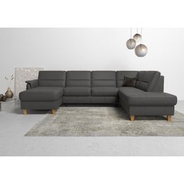 Home Affaire Wohnlandschaft &raquo;Palmera U-Form, B: 308 cm, gro&szlig;e Stoff + Leder Auswahl&laquo; mit Schlaffunktion & Bettkasten, Federkern, XXL-Wohnlandschaft 