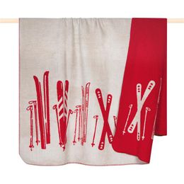 Pad Wohndecke &raquo;SKI&laquo; Winterliches Ski-Design f&uuml;r Berg- und Wintersportfans rot Baumwolle, Polyacryl B/L: 150cm x 200cm