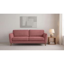 OTTO home 3-Sitzer &raquo;MARSEILLE 3er Sofa 206 cm, Cord, Flachgewebe, Struktur, Webstoff&laquo; Massivholzbeine Eiche, Landhausstil, Wellenunterfederung rosa 