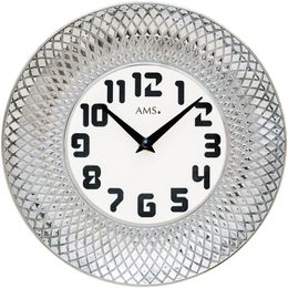 AMS Unisex AMS Wanduhr &raquo;W9614&laquo; Quarzuhr,Keramik,Wohnzimmer,Esszimmer,K&uuml;che,Arbeitszimmer,B&uuml;ro,Flur silber &Oslash; 27cm