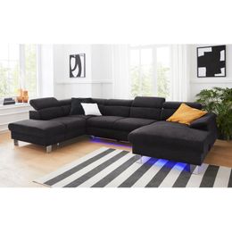 COTTA Wohnlandschaft &raquo;Komaris U-Form, B: 320 cm&laquo; mit Kopfteilverstellung, optional Schlaffunktion, Bettkasten & Licht schwarz Microfaser PRIMABELLE (