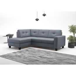OTTO home Ecksofa &raquo;Varese&laquo; wahlweise mit Schlaffunktion und Bettkasten blau B/H/T: 226cm x 91cm x 170cm, NaturLEDER Stoff, Ottomane links, ohne 