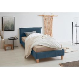 OTTO products Polsterbett &raquo;Heddi&laquo; in 5 Breiten: von 90cm-200cm, Biese am Kopfteil, Strukturstoff blau Bezug Struktur fein (100% recyceltes Polyester) 