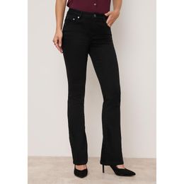 Tamaris Damen Bootcut-Jeans &raquo;mit lockerem Schnitt, aus flie&szlig;ender Viskose-Qualit&auml;t&laquo; Regul&auml;re Leibh&ouml;he, Bootcut, mit ausgestelltem Bein schwarz 34, N-
