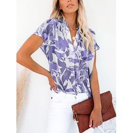 Milan Kiss Bluse in Wei&szlig;/ Lila - 65% | Gr&ouml;&szlig;e L | Damen-blusen