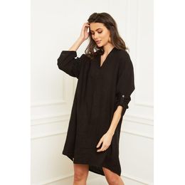 Fleur de Lin Leinen-Kleid "Basta" in Schwarz - 65% | Gr&ouml;&szlig;e L | Damen-kleider