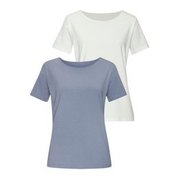Lascana Damen Lascana T-Shirt &raquo;mit Rundhals-Ausschnitt&laquo; 2er-Pack, aus elastischem Jersey mit Baumwolle und Modal blau 36/38