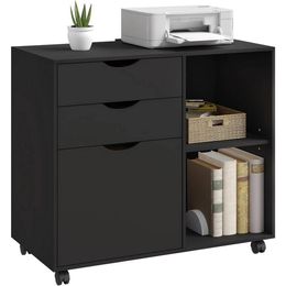 Woltu Rollcontainer, Schwarz, Holzwerkstoff, 1 F&auml;cher, 3 Schubladen, Rechteckig, 80x69.5x39.5 cm, Arbeitszimmer, Container
