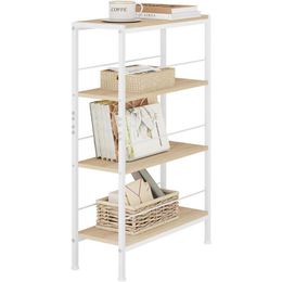 WOLTU Standregal, Wei&szlig;, Eiche, Metall, 4 F&auml;cher, Rechteckig, eckig, 50x78x20 cm, Wohnzimmer, Regale, B&uuml;cherregale