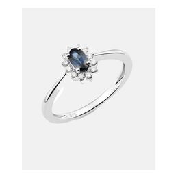 Diamant L'&eacute;ternel Ring aus 375 Wei&szlig;gold mit Diamant mit Saphir | Gr.: 56