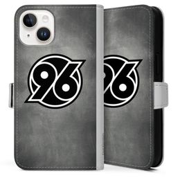 DeinDesign iPhone 14 Handy Klapph&uuml;lle Handyh&uuml;lle aus Kunst Leder wei&szlig; Flip Case H96 Hannover 96 Concrete Sideflip mit Lasche