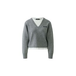 Oui Strickpullover mit V-Ausschnitt und verk&uuml;rzter L&auml;nge in Steel Grey | Gr.: 36