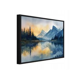 WALLARENA Leinwandbild mit Rahmen Berge in Blau | Gr.: 40 x 30 cm