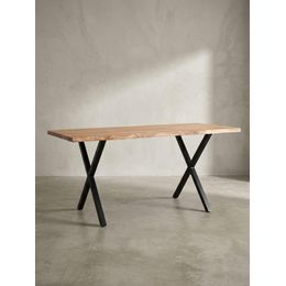 KADIMA DESIGN Schreibtisch Massivholz, Industrial X-Beine, Baumkante | Gr.: 120 x 60 x 76 cm