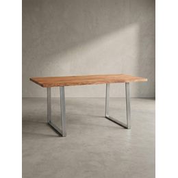 KADIMA DESIGN Esstisch Akazie Industrial Naturholz Baumkante, Metallgestell | Gr.: 120 x 60 x 76 cm