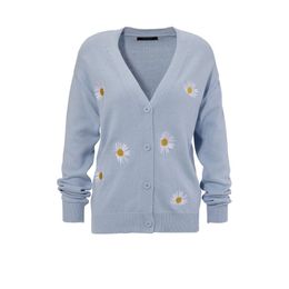 Aniston CASUAL Strickjacke in hellblau-wei&szlig;-gelb | Gr.: 44