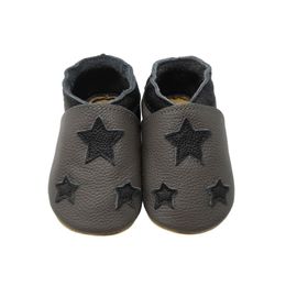 Yihakids Baby Leder Krabbelschuhe, Grau, mit rutschfester harter Sohle - Sternenmuster | Gr.: 19/20