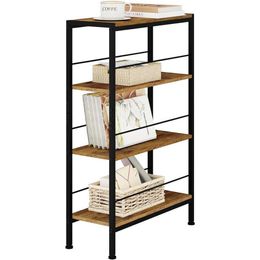 WOLTU Standregal, Dunkelbraun, Schwarz, Metall, 4 F&auml;cher, Rechteckig, eckig, 50x78x20 cm, Wohnzimmer, Regale, B&uuml;cherregale