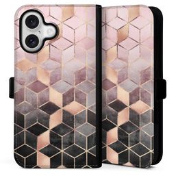 DeinDesign iPhone 16 Handy Klapph&uuml;lle Handyh&uuml;lle aus Kunst Leder schwarz Flip Case Cube Elisabeth Fredriksson Gold & Copper Sideflip mit Lasche