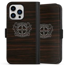 DeinDesign iPhone 13 Pro Handy Klapph&uuml;lle Handyh&uuml;lle aus Kunst Leder schwarz Flip Case Bayer 04 Leverkusen Wooden Look Official Licensed Product Sideflip mit 