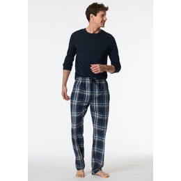 Schiesser Herren Pyjamahose "Mix + Relax", Gr. 50, blau, Web, Obermaterial: 100% Baumwolle, Hosen, funktionale Knopfleiste, Bindeband, seitliche