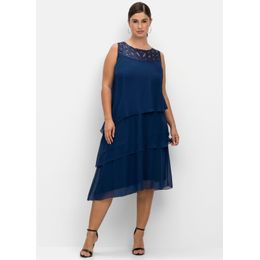 sheego Damen Cocktailkleid mit drapierten Volants, blau, Gr&ouml;&szlig;e 56
