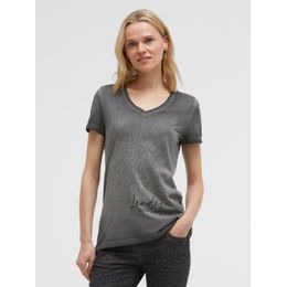 SOCCX Damen V-Shirt, grau, Gr. L, Glitzermuster, bedruckt, Single Jersey, Material: 100% Baumwolle, Shirts, mit V-Ausschnitt