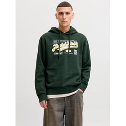 Jack & Jones JACK & JONES Herren Kapuzensweatshirt "JJELOGO SWEAT HOOD 2 COL AW26 SN", gr&uuml;n, Gr. XXL, bedruckt, angeraute Sweatware, Obermaterial: 70% Baumwolle,