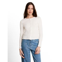 Damen Cardigan, wei&szlig;, Gr. M, Tom Tailor Denim, unifarben, Feinstrick, Obermaterial: 58% Baumwolle, 38% Polyester, 4% Elasthan, Strickjacken, mit