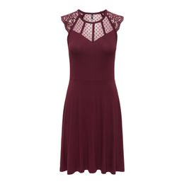 Only Damen Spitzenkleid "ONLEMILIE S/L FIT AND FLARED DRES CS JRS", rot, Gr. S, unifarben, Jersey, Obermaterial: 95% Viskose, 5% Elasthan, Kleider,