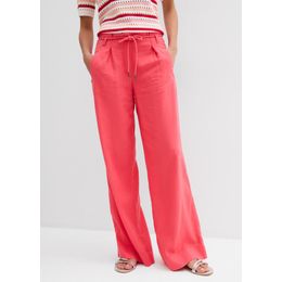 bonprix Damen Paperbag-Hoseparadiespink, Gr. 54, Obermaterial: 55% Leinen, 45% Viskose, Hosen, weites Bein, aus Leinen und Viskose, mit Seilg&uuml;rtel,