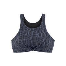 ELBSAND Damen Crop-Bikini-Top "Letra", schwarz, Gr. 32, bedruckt, Recycling-Polyamid, Bikini-Oberteile, mit tollem Wording