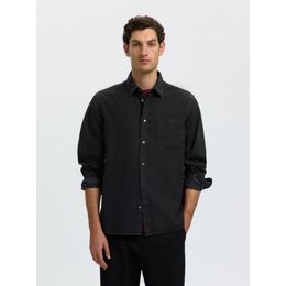 Selected Herren Langarmhemd "SLHREGCARLO DENIM LS SHIRT NOOS", schwarz, Gr. S, unifarben, Web, Obermaterial: 100% Baumwolle, Hemden, Baumwolle,