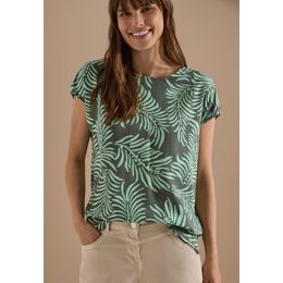 Cecil Damen Kurzarmbluse, gr&uuml;n, Gr. XL, gemustert, Stoff, 100% Viskose, Blusen, mit Bl&auml;tterprint