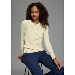 Kangaroos Damen Strickjacke, gelb, Gr. 52, Feinstrick, Obermaterial: 50% Baumwolle, 50% Polyacryl, Strickjacken, h&uuml;ftlange Form, figurbetonte